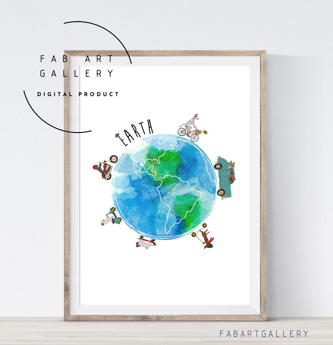 Earth Poster With Cute Dogs on Vehicles, Kid's Bedroom Decor, Earth Day ...