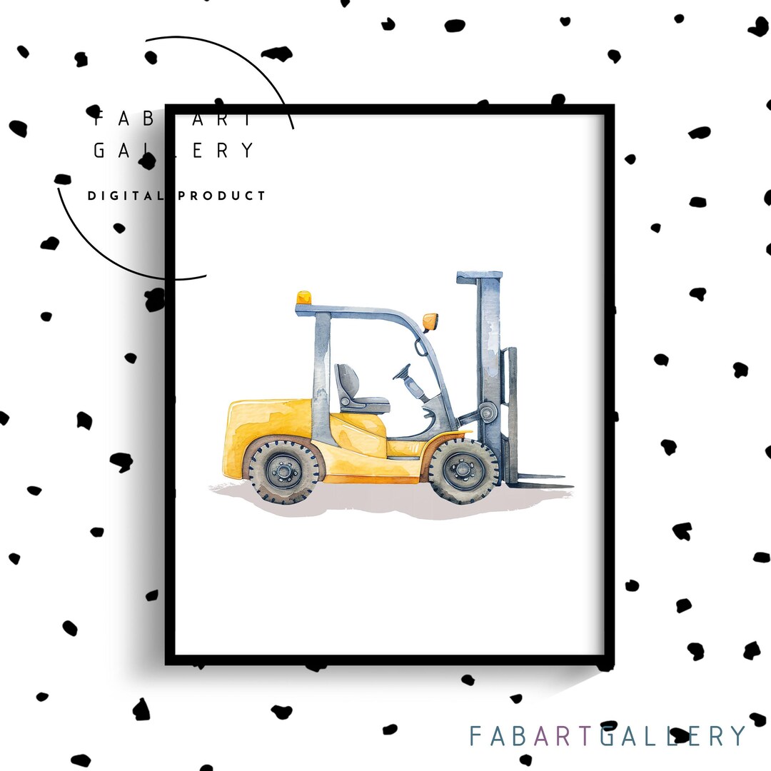 Forklift Poster, Heavy Equipment Watercolor Print, Vehicle Boy Room Art ...