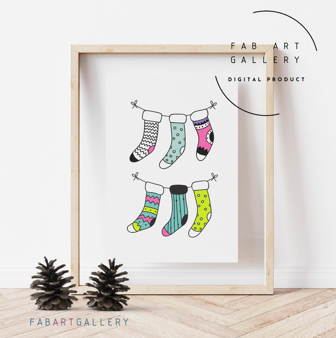 Hanging Socks Seasonal Poster, Cute Colorful Socks Print, Christmas ...