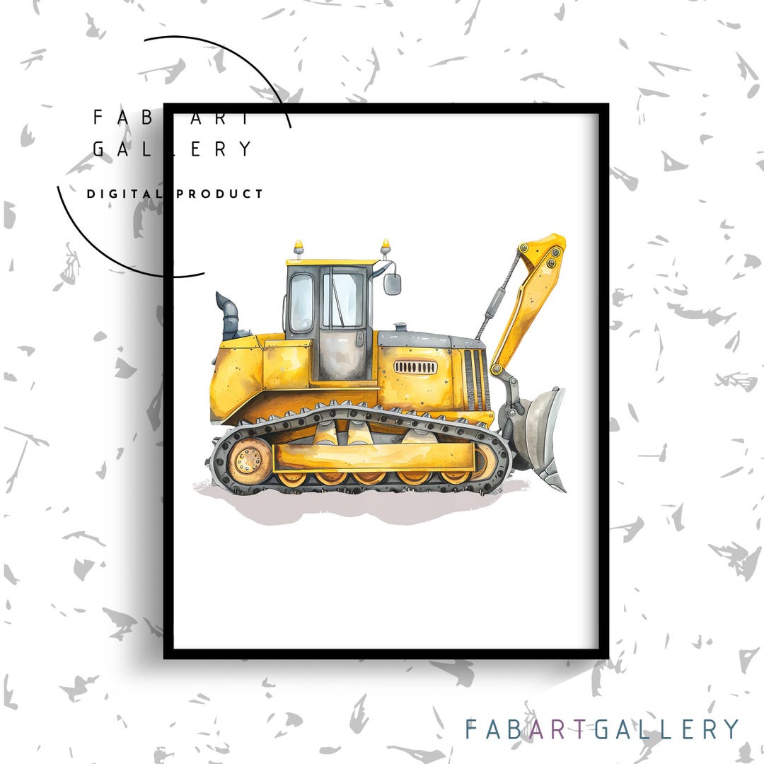 Bulldozer Wall Decor, Heavy Construction Equipment Watercolor Poster ...