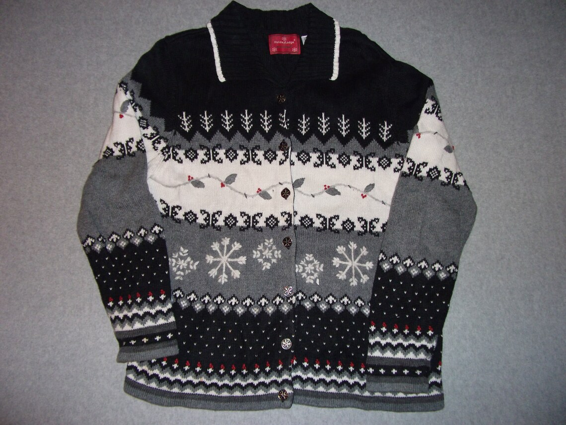 Nordic Snowflake Button up Long Sleeve Sweater Snow Snowing Ugly ...