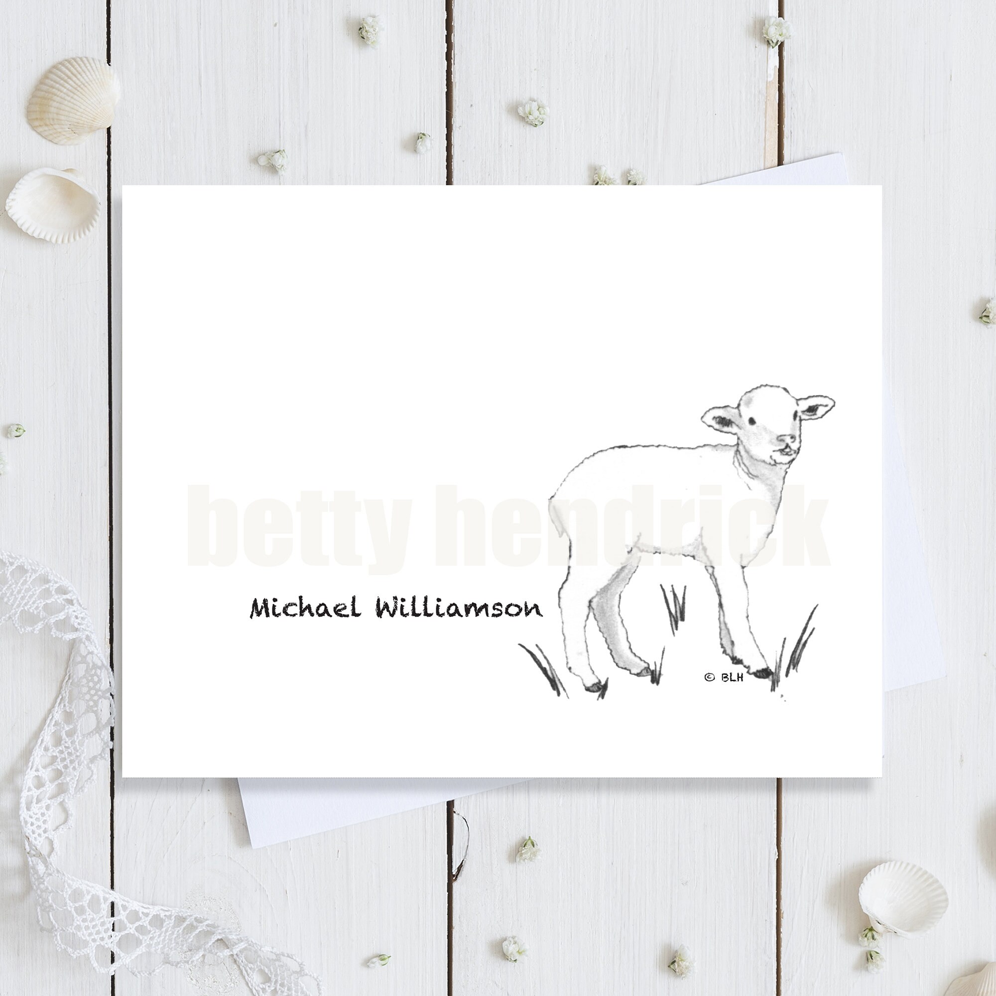 Lamb Note Card Personalized Printed Lamb Card Set Baby Sheep | Etsy