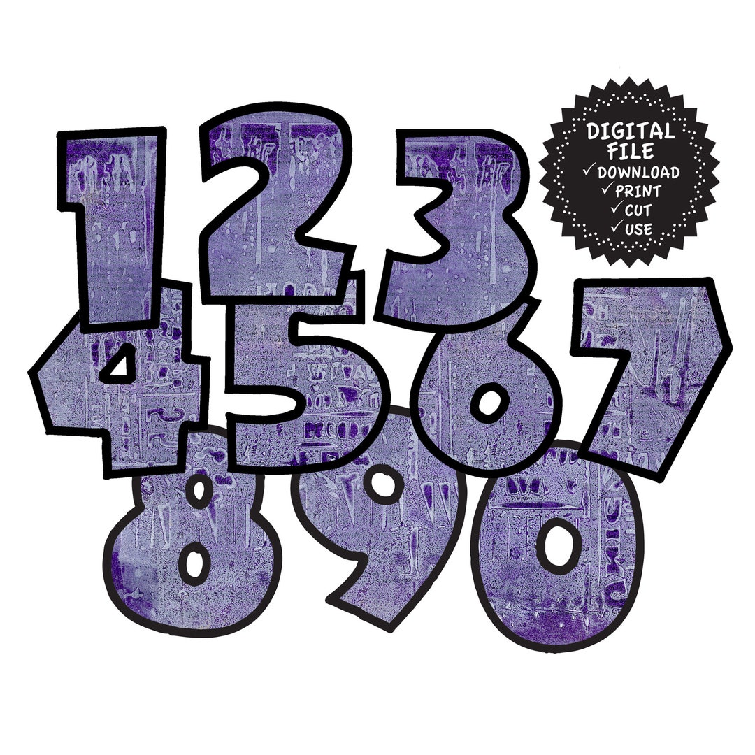 Numbers Printable Painted Purple Pattern Collage Numbers Scrapbook ...