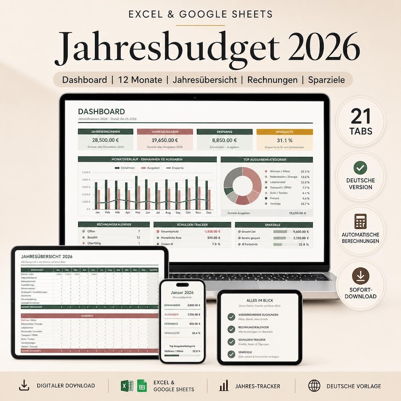 Annual Budget 2026 Excel Template (german) | Financial Dashboard ...