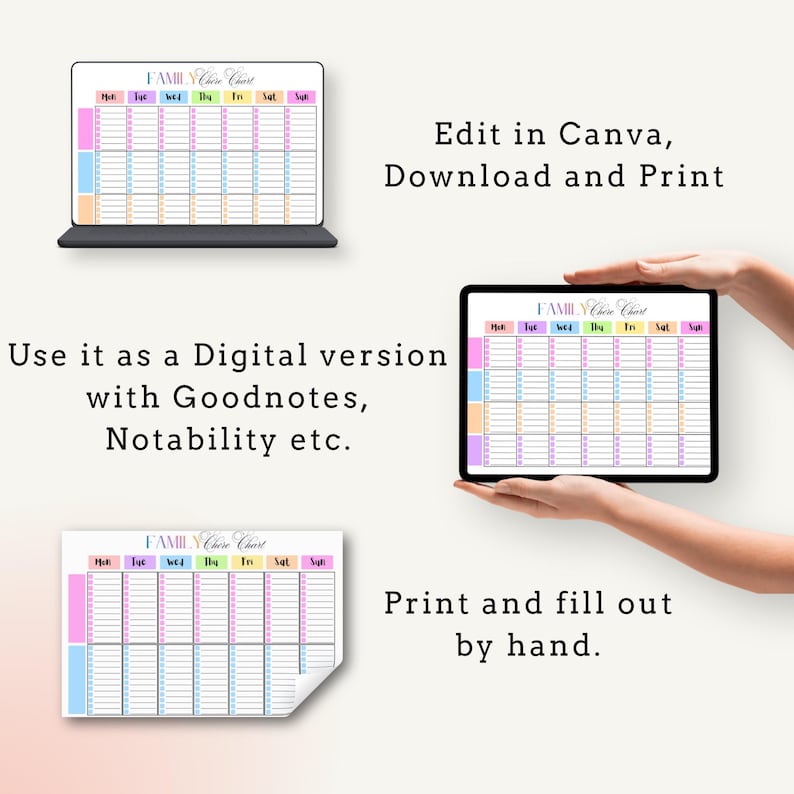 Family Chore Chart for Multiple Members, Deep Cleaning Tracker A4 ...