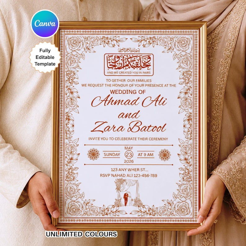 Editable Nikkah Invitation Template | Elegant Nikkah Card| Islamic ...