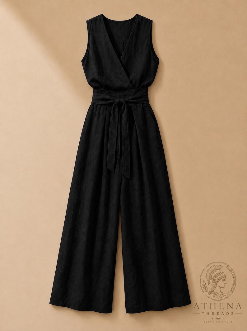 Women's Linen Jumpsuit - Wide-leg Pants and Sleeveless Top, Boho Summer ...