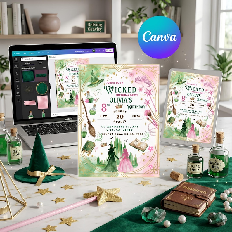 Wicked Birthday Invitation, Editable Elphaba Glinda Party Invite, Girls ...