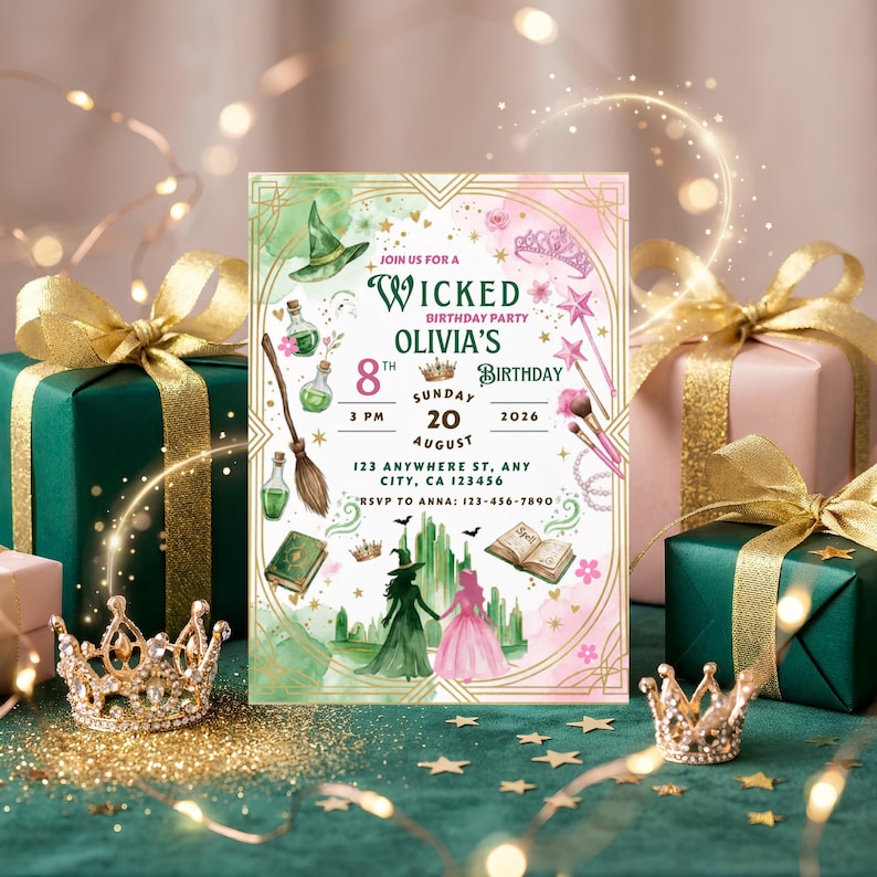 Wicked Birthday Invitation, Editable Elphaba Glinda Party Invite, Girls ...