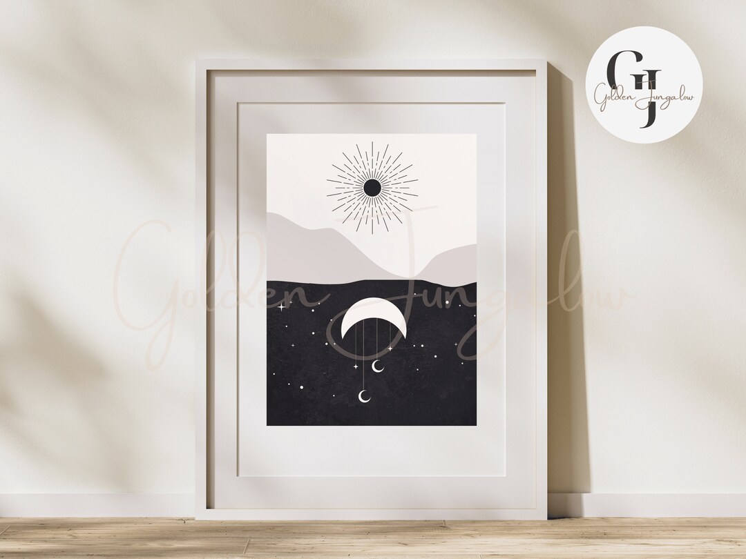 Boho Sun and Moon, Printable Wall Art, Neutral Wall Art, Boho Home ...