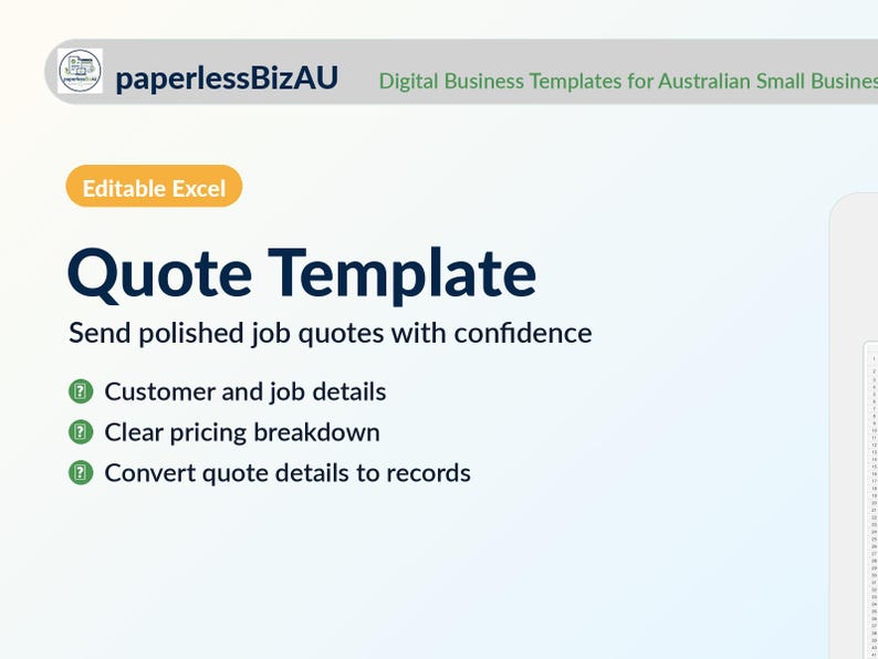 Editable Excel Quote Template for Australian Small Business (digital ...