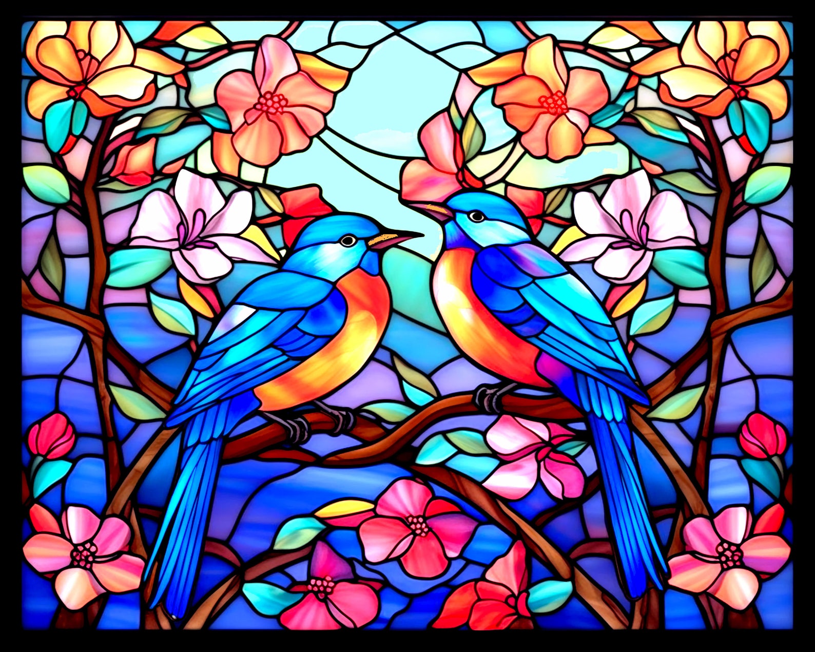 Blue Bird Stained Glass Pattern Print, Download Digital Art, Adjustable ...
