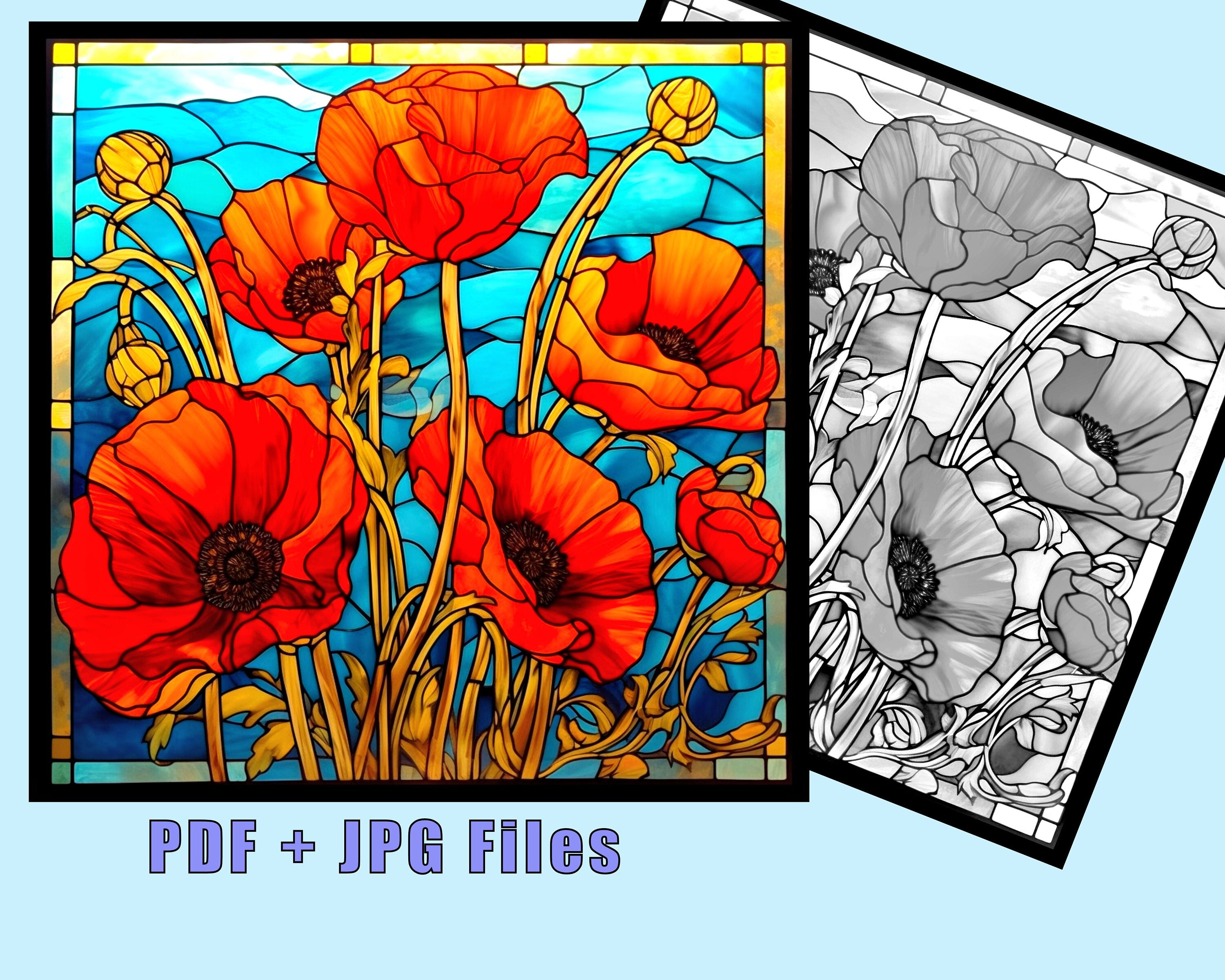 Stained Glass Red Poppy Pattern Print Download Digital Art Poppy Wall ...