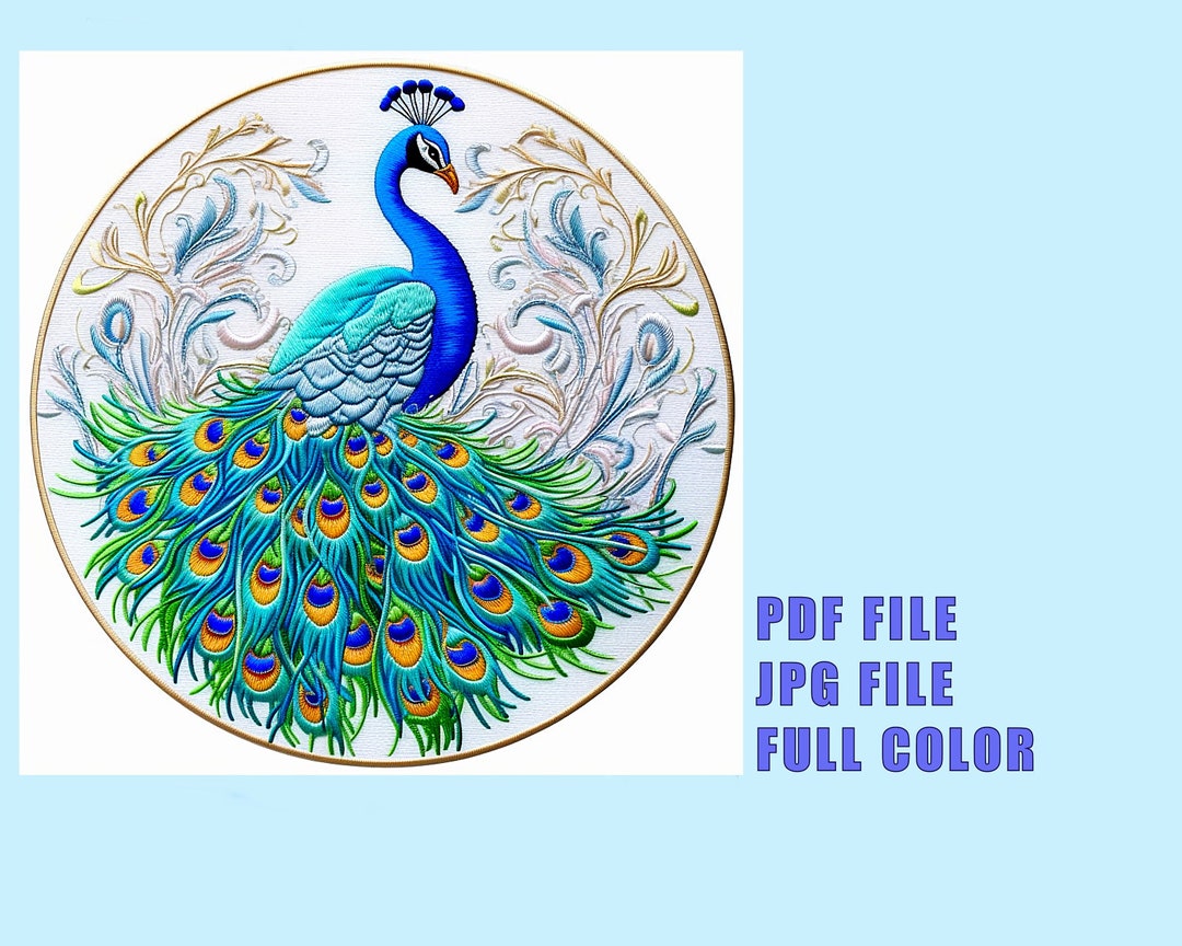 Hand Embroidery Pattern Print Peacock DIY Hand Embroidery JPG & PDF ...