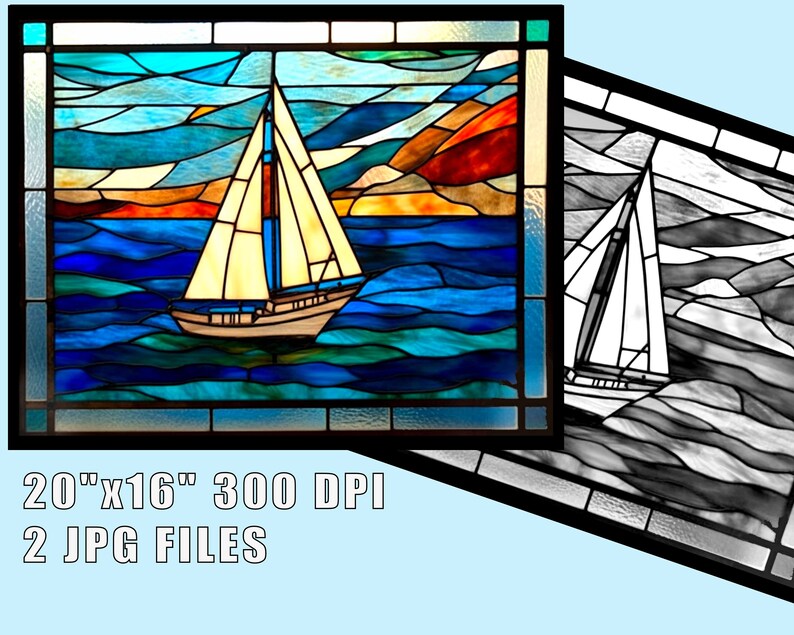 Sailboat on Ocean Stained Glass Pattern Print Download - Etsy