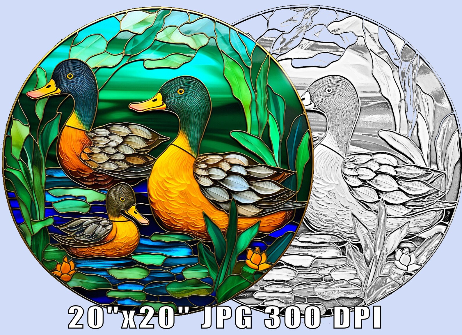 Duck Family Stained Glass Pattern Print, Download Digital Art, 2 Files ...