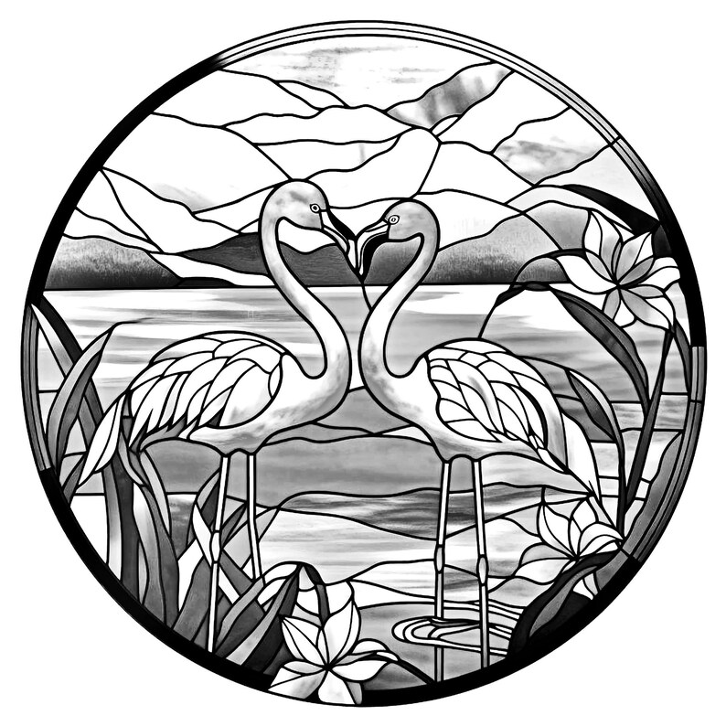 Stained Glass Flamingo Style Print Download Digital Wall Art 2 Files 16 ...