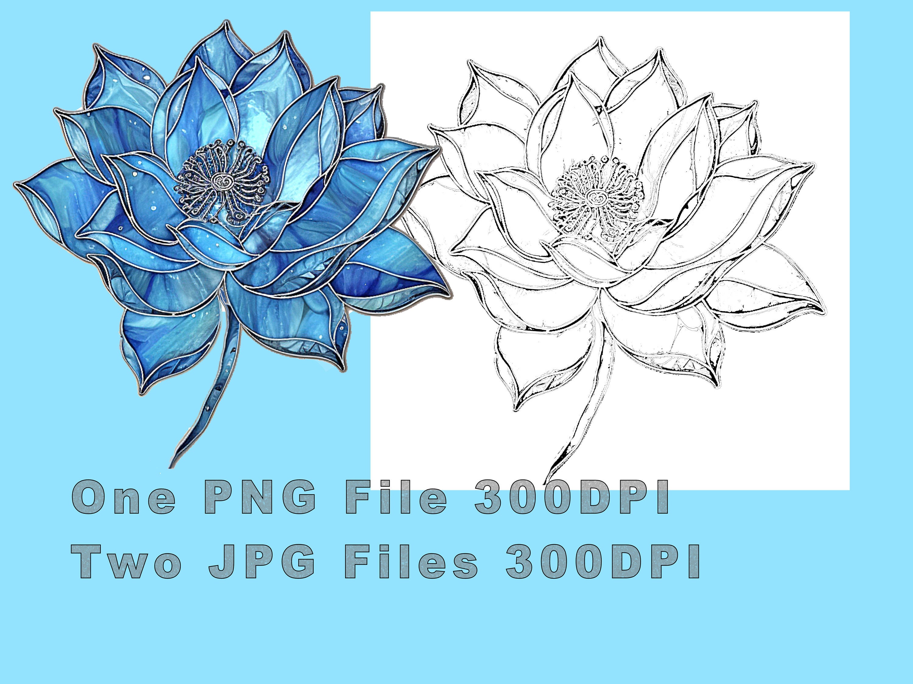 Blue Lotus Flower Stained Glass Round Style Print Digital Art, Lotus ...