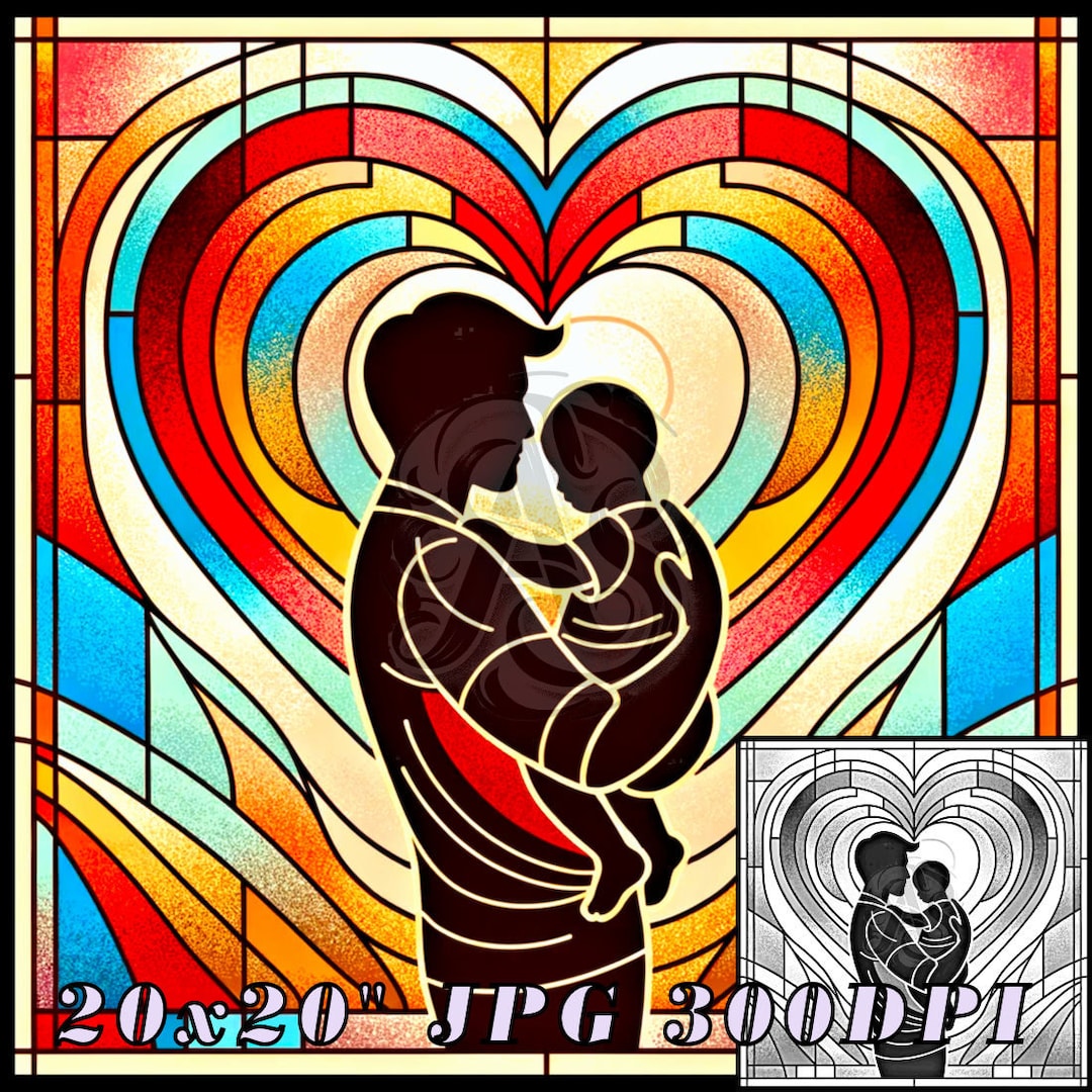 Father N Son Heart Stained Glass Pattern Print Download Digital Art ...