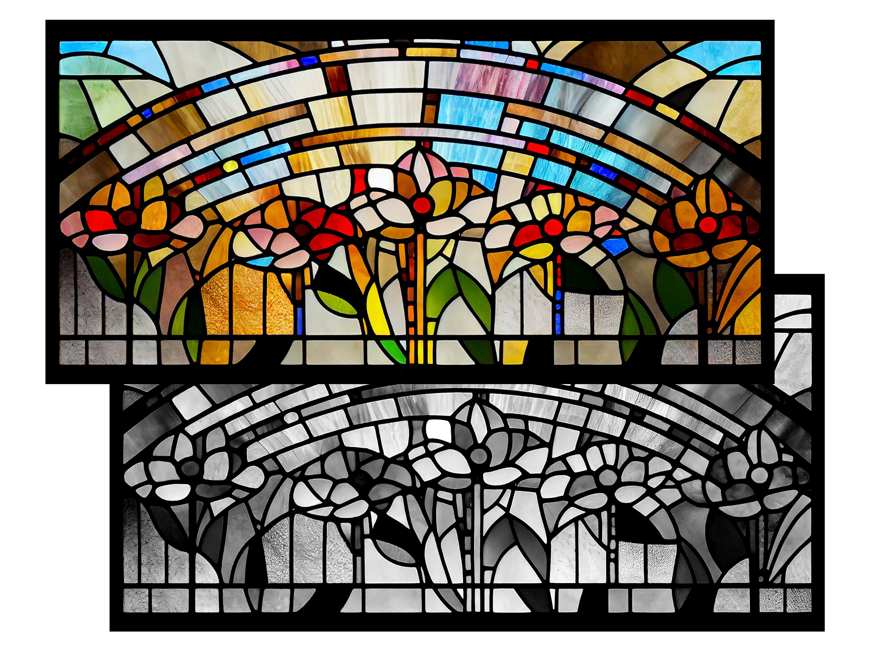 Flower Stained Glass Window Pattern Print, Download Digital Art ...