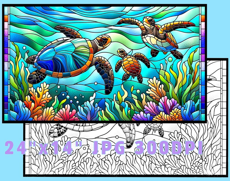 Turtle Family Stained Glass Style Print, Download Digital Art ...