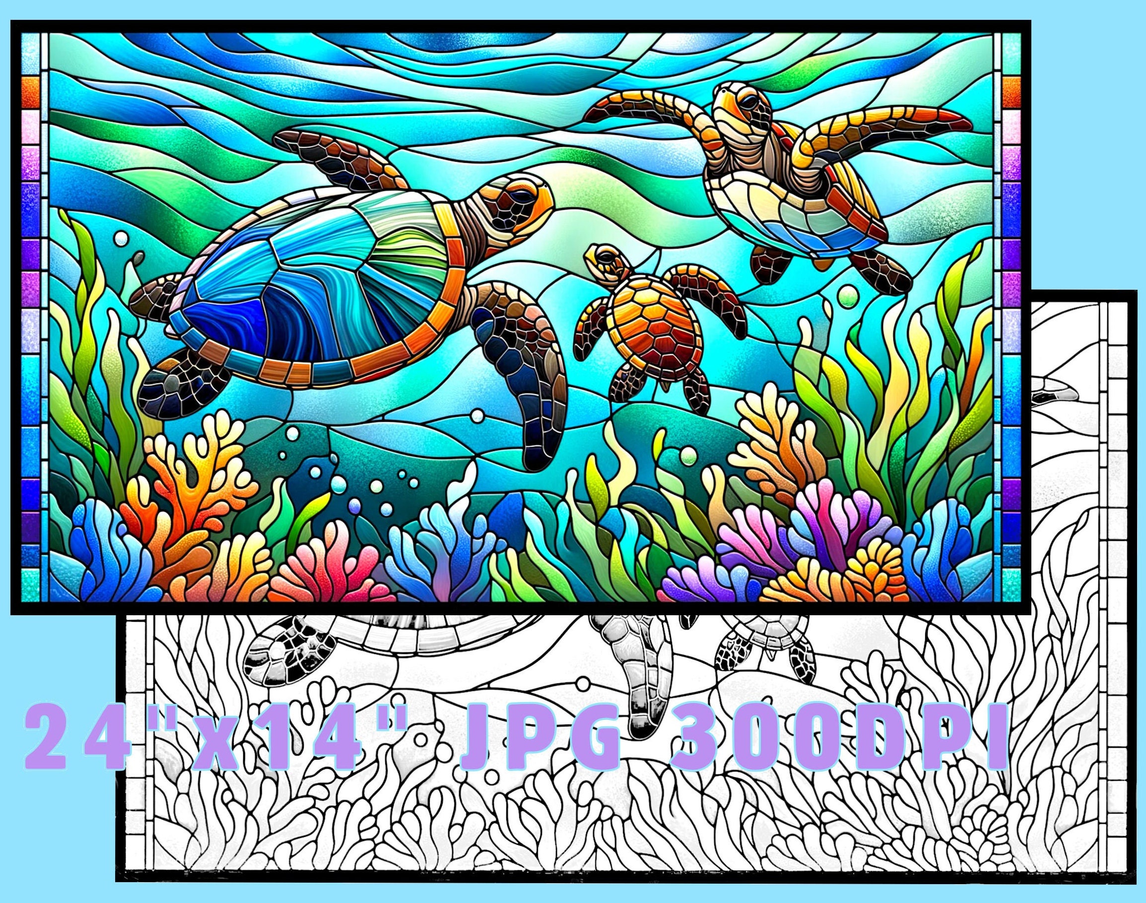 Turtle Family Stained Glass Pattern Print, Download Digital Art ...