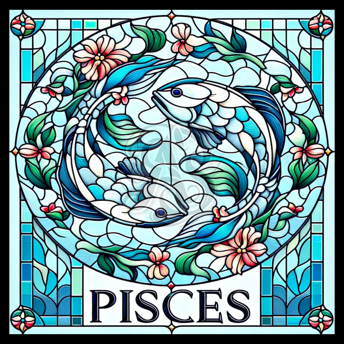 Zodiac Sign Pisces Stained Glass Style Prints Personalized Digital Arts ...