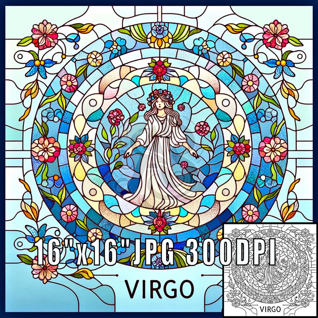 Zodiac Sign Virgo Stained Glass Style Prints Personalized Digital Arts ...