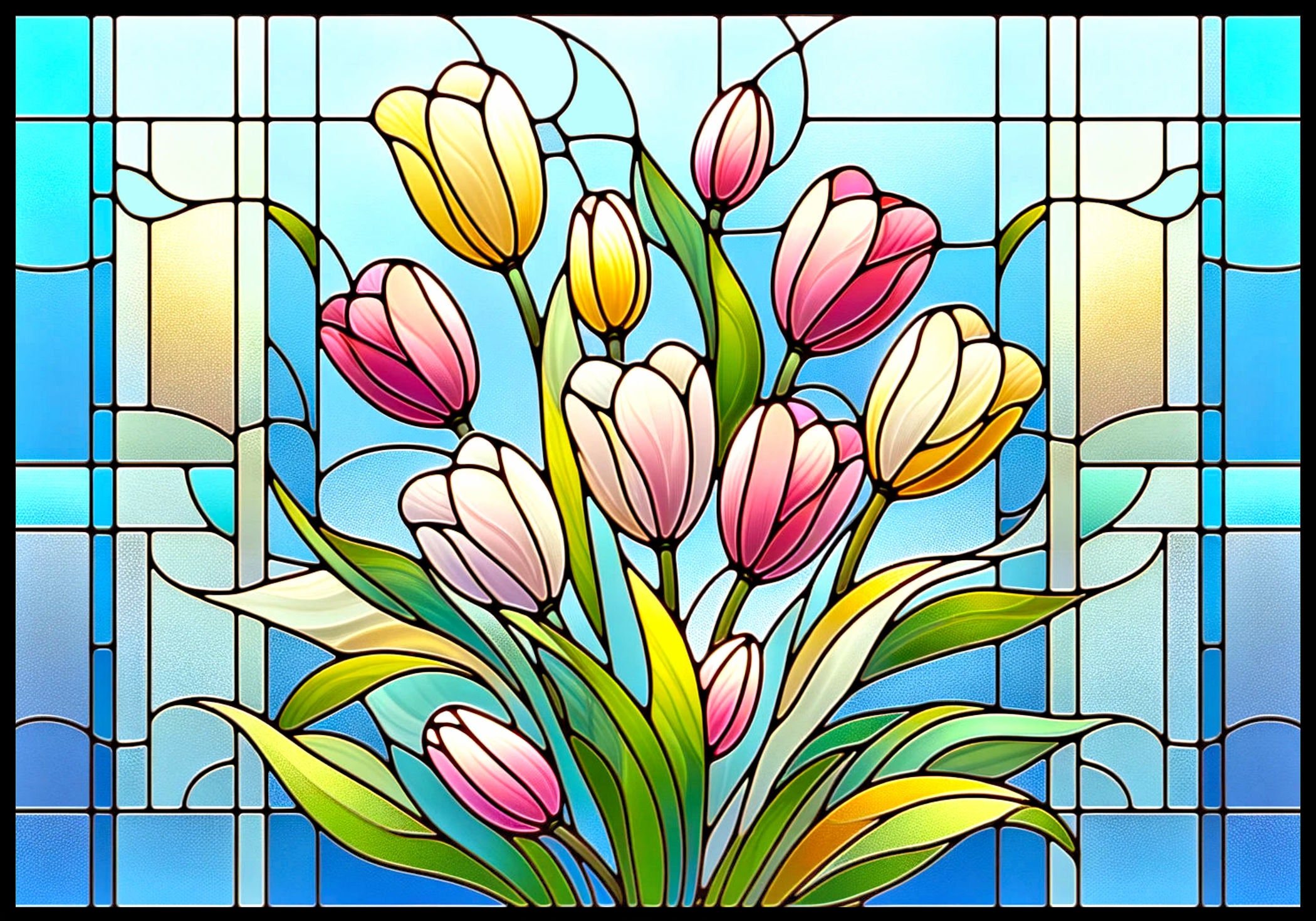 Tulip Floral Stained Glass Pattern Print, Download Digital Art, 2 Files ...