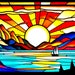 Sunrise Over Lake Stained Glass Window Style Print, Download Digital ...