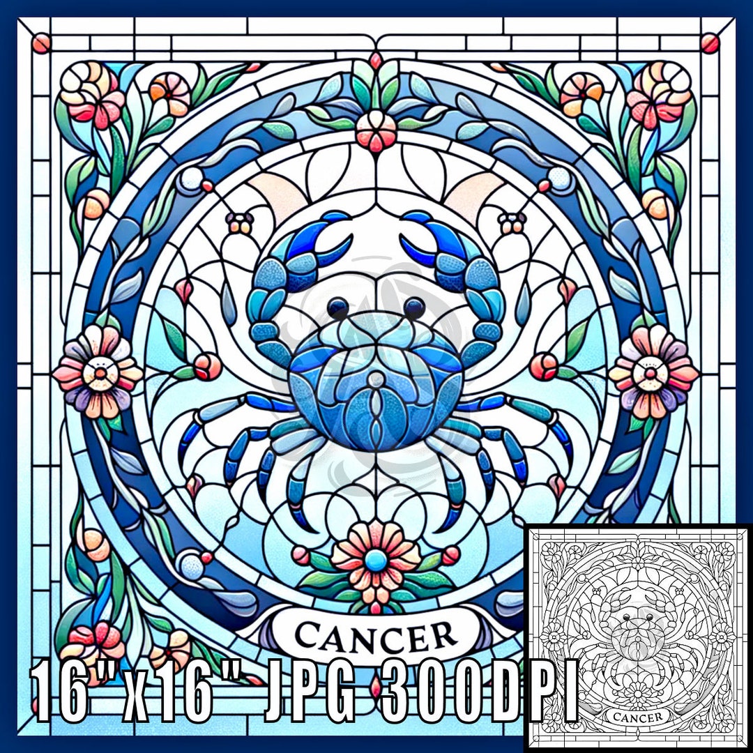 Zodiac Sign Cancer Stained Glass Style Prints Personalized Digital Arts ...