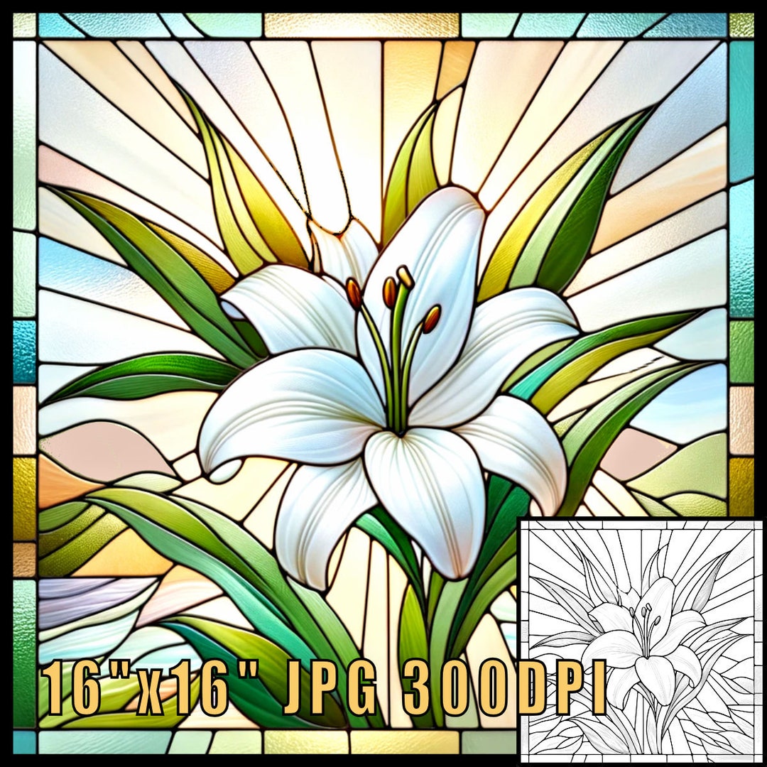 Easter Lily Flower Stained Glass Pattern Print, Download Digital Art, 2 ...