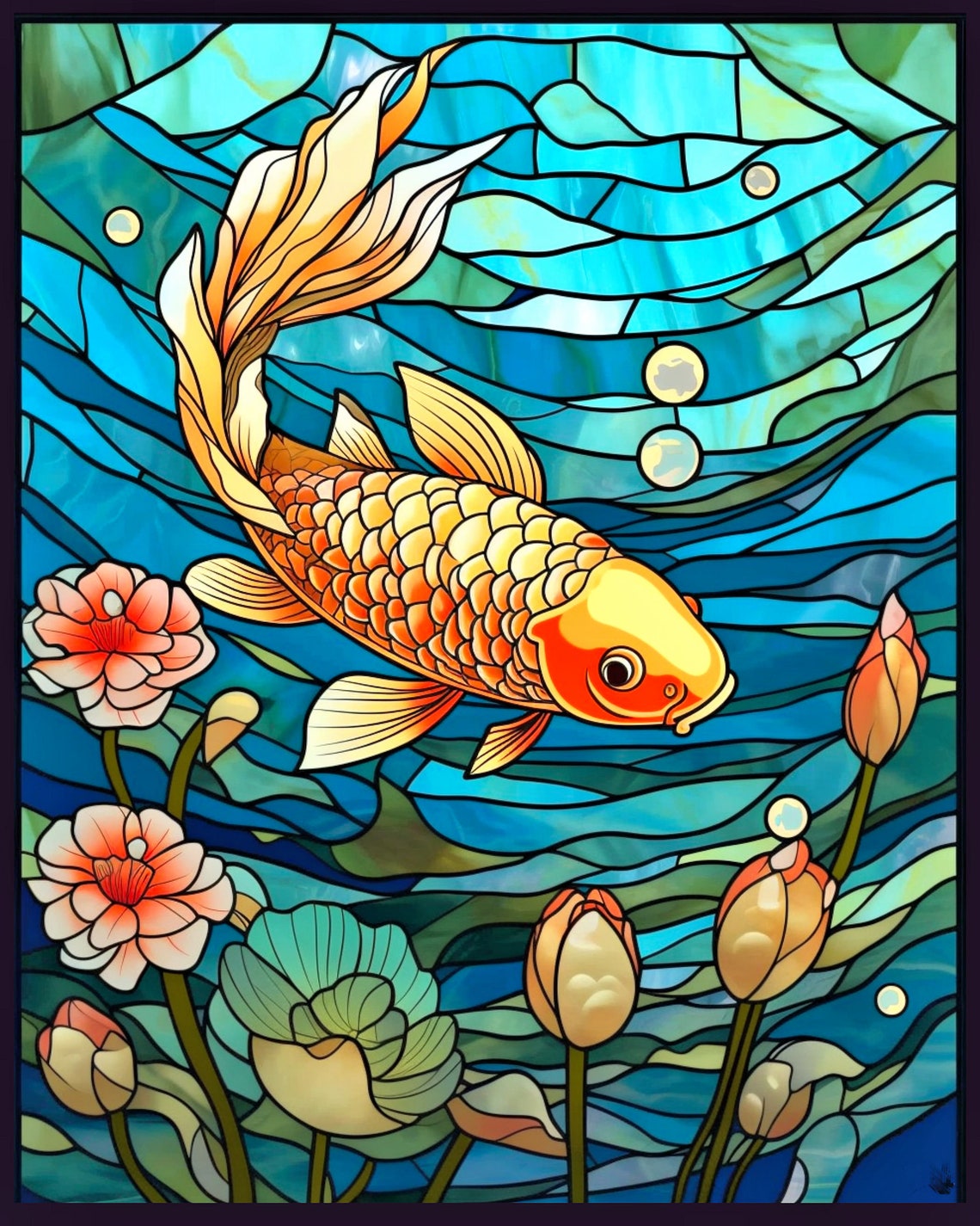 Koi Fish Stained Glass Pattern Print Download Digital Art Koi - Etsy