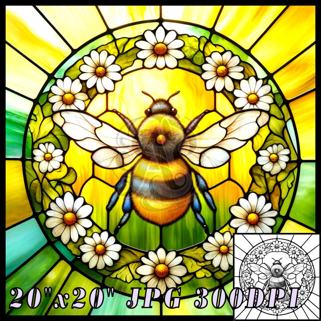 Bee Floral Stained Glass Pattern Print, Download Digital Art, up to ...