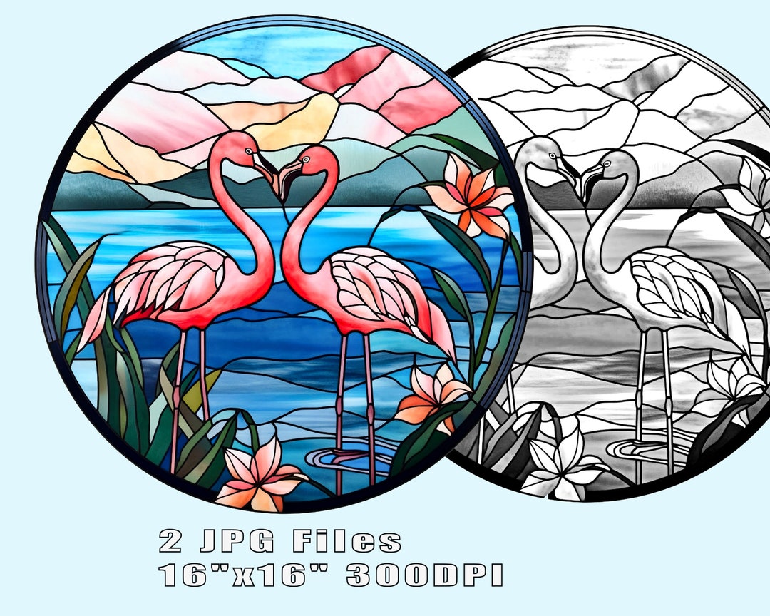 Stained Glass Flamingo Style Print Download Digital Wall Art 2 Files 16 ...