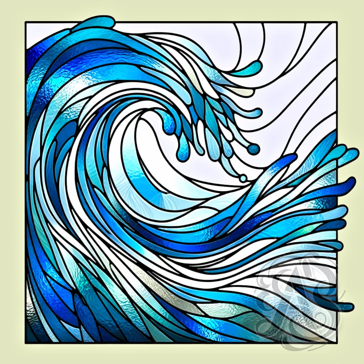 High Ocean Waves Stained Glass Pattern Print, Download Ocean Sunrise ...