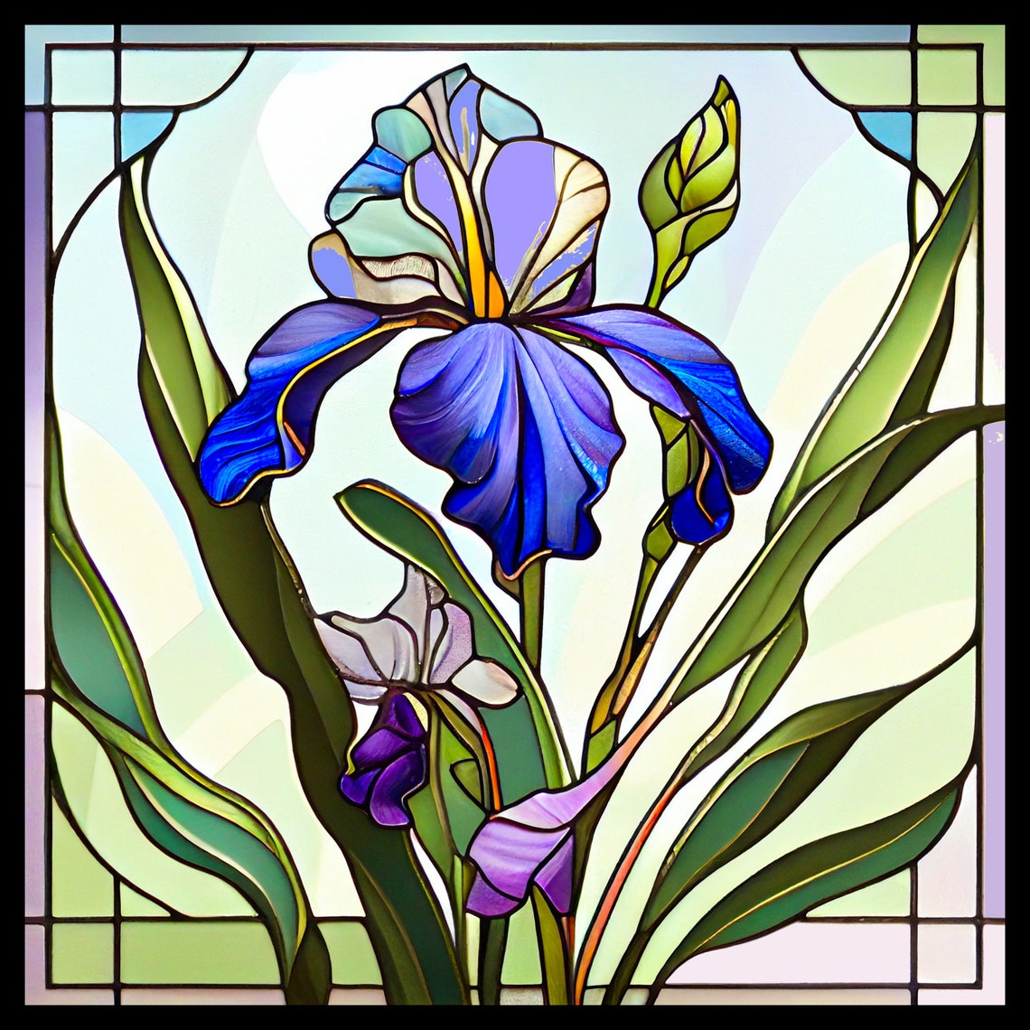 Close up Iris Flower Stained Glass Pattern Print Download Digital Art ...