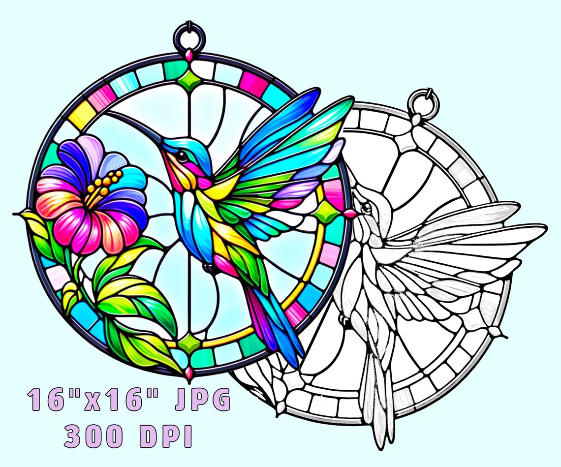 Hummingbird Suncatcher Stained Glass Pattern Print, Download Digital ...