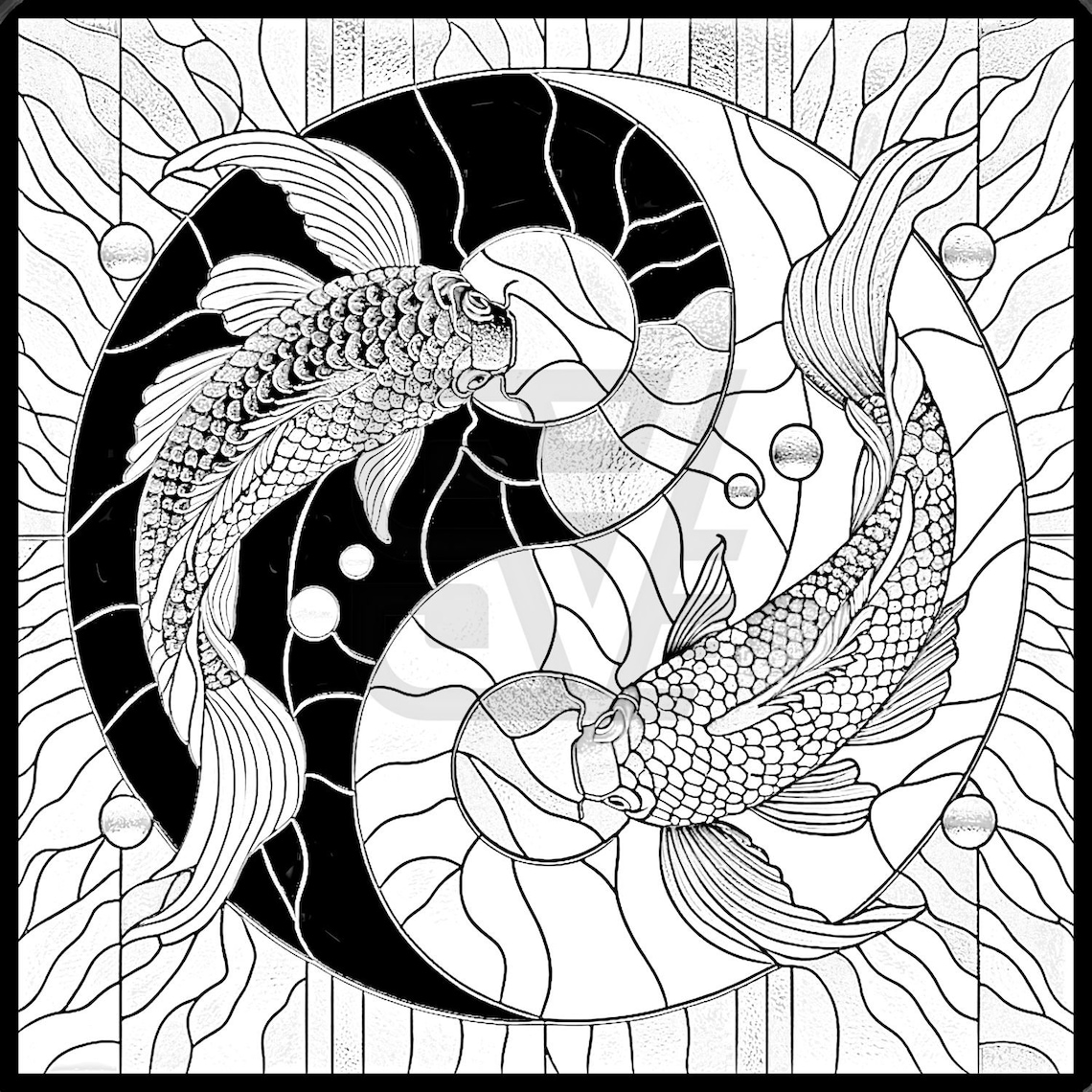 Yin Yang Koi Stained Glass Pattern Print, Download Digital Art ...