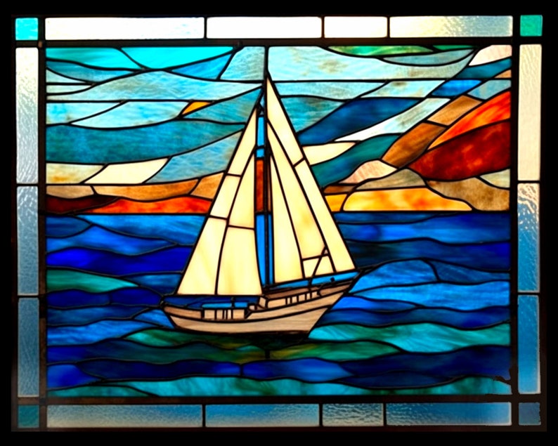 Sailboat on Ocean Stained Glass Pattern Print Download - Etsy