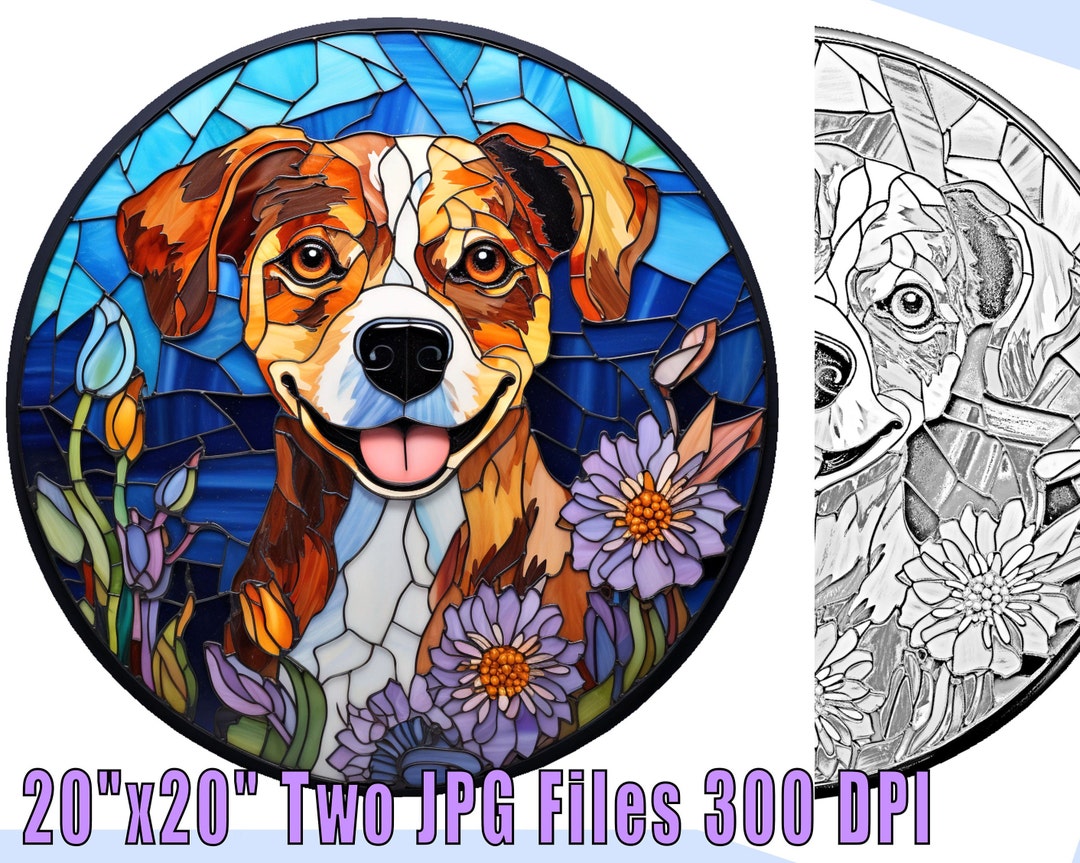 Happy Dog Stained Glass Pattern Print Download Digital Art, Adjustable ...
