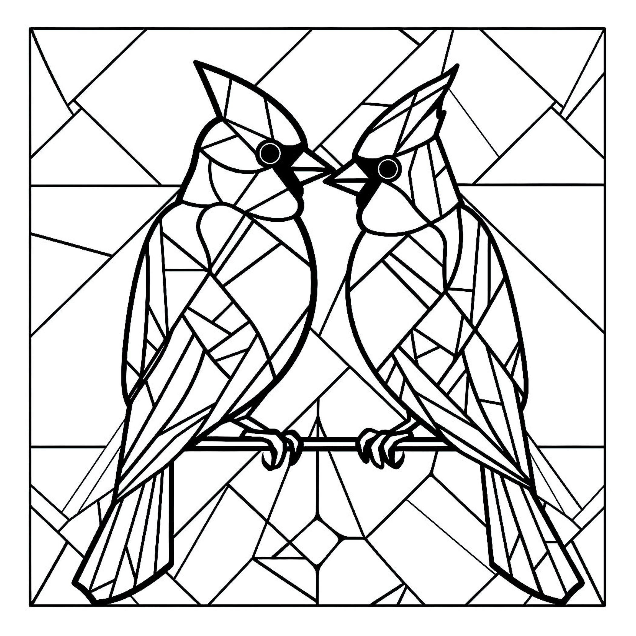 Cardinals Stained Glass Style Coloring Book Sheets, Download Digital ...
