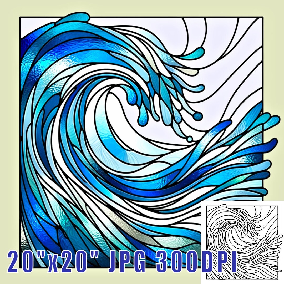 High Ocean Waves Stained Glass Pattern Print, Download Ocean Sunrise ...