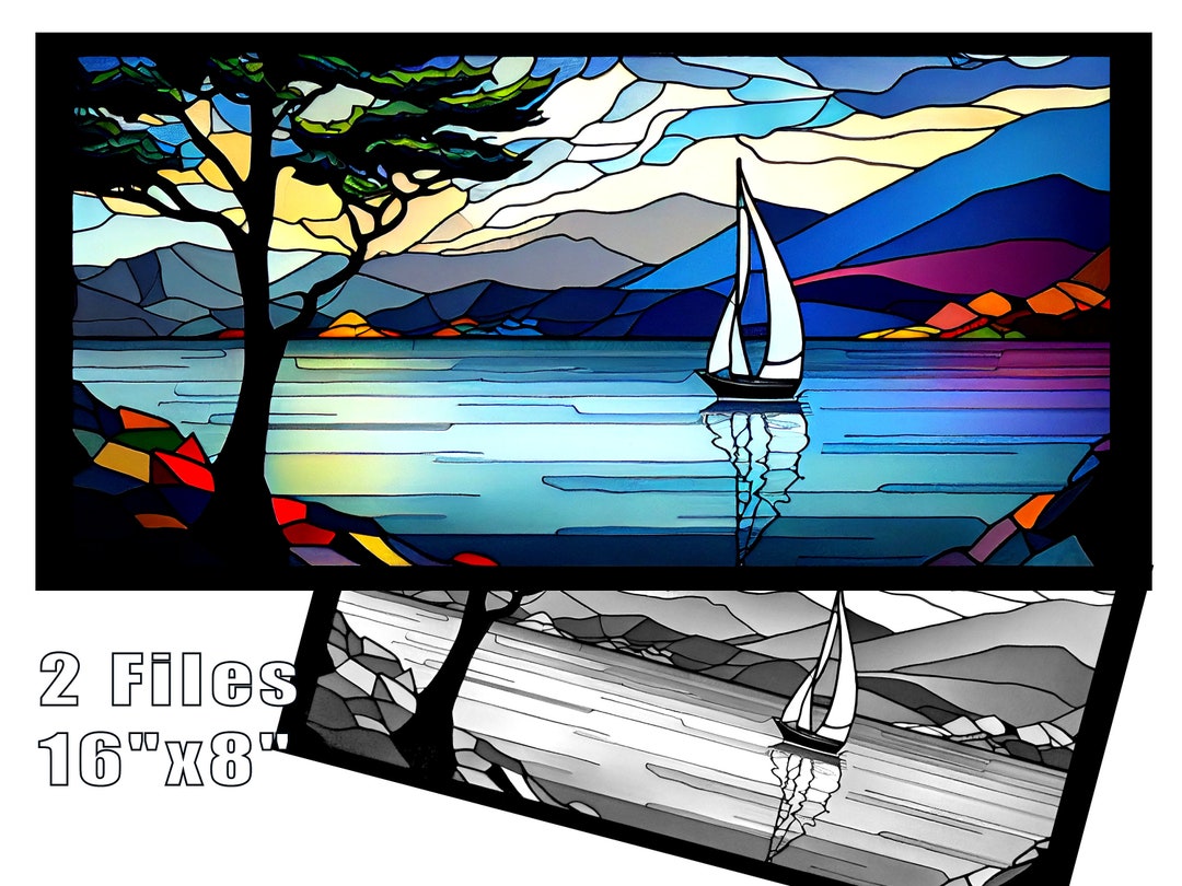 Sailboat on Lake Stained Glass Window Style Print, Download Digital Art ...