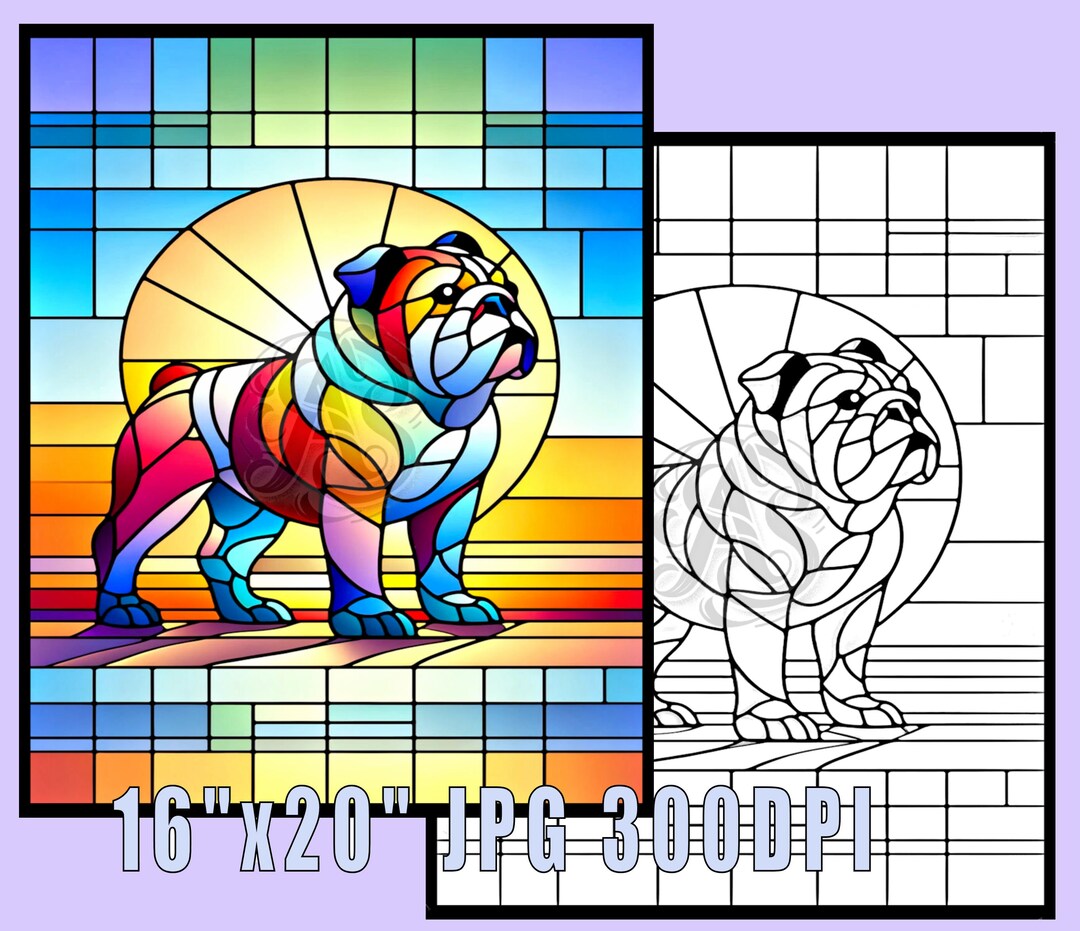 Baby Bulldog Stained Glass Pattern Print, Download Digital Art ...