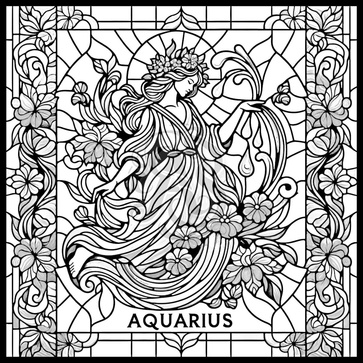 Zodiac Sign Aquarius Stained Glass Pattern Prints Personalized Digital ...