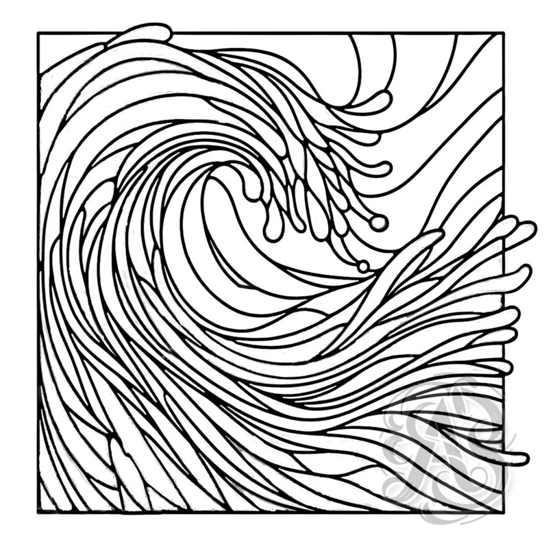 High Ocean Waves Stained Glass Pattern Print, Download Ocean Sunrise ...