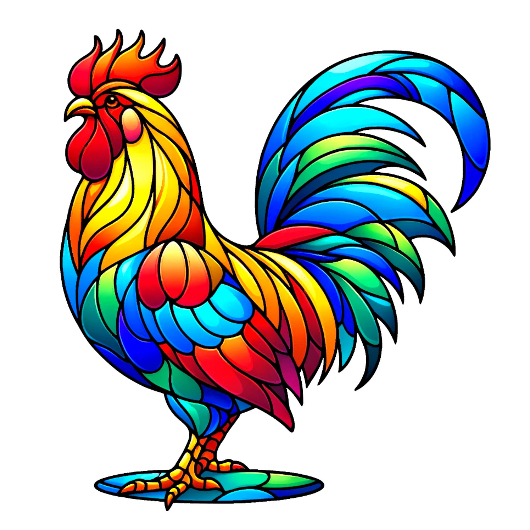 Colorful Rooster Stained Glass Style Print, Download Digital Wall Art ...
