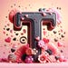 3D Heart English Letter T With Flowers, Valentine's Design Download ...
