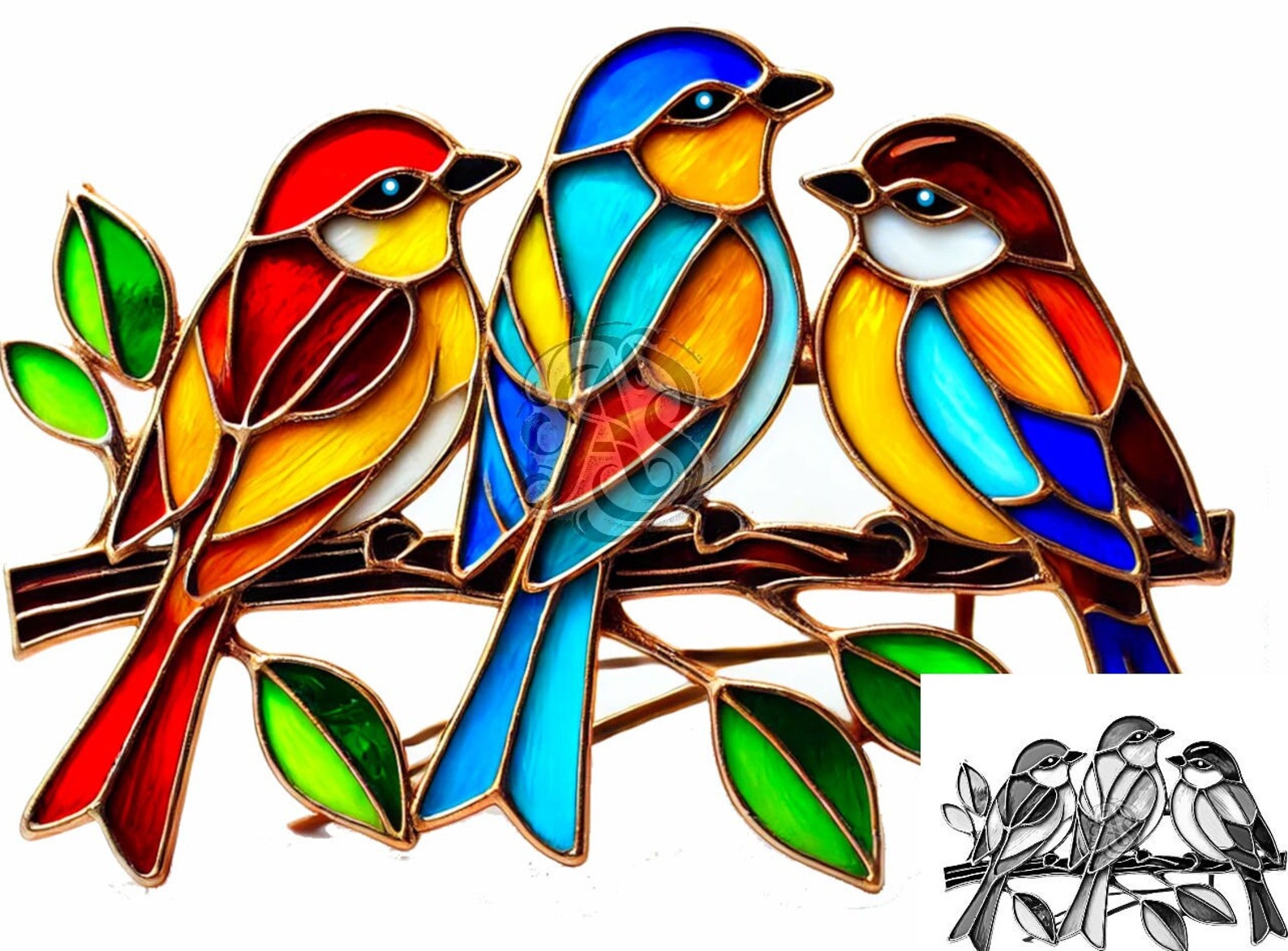 Colorful Bird Stain Glass Pattern Print, JPG Files Stain Glass Digital ...